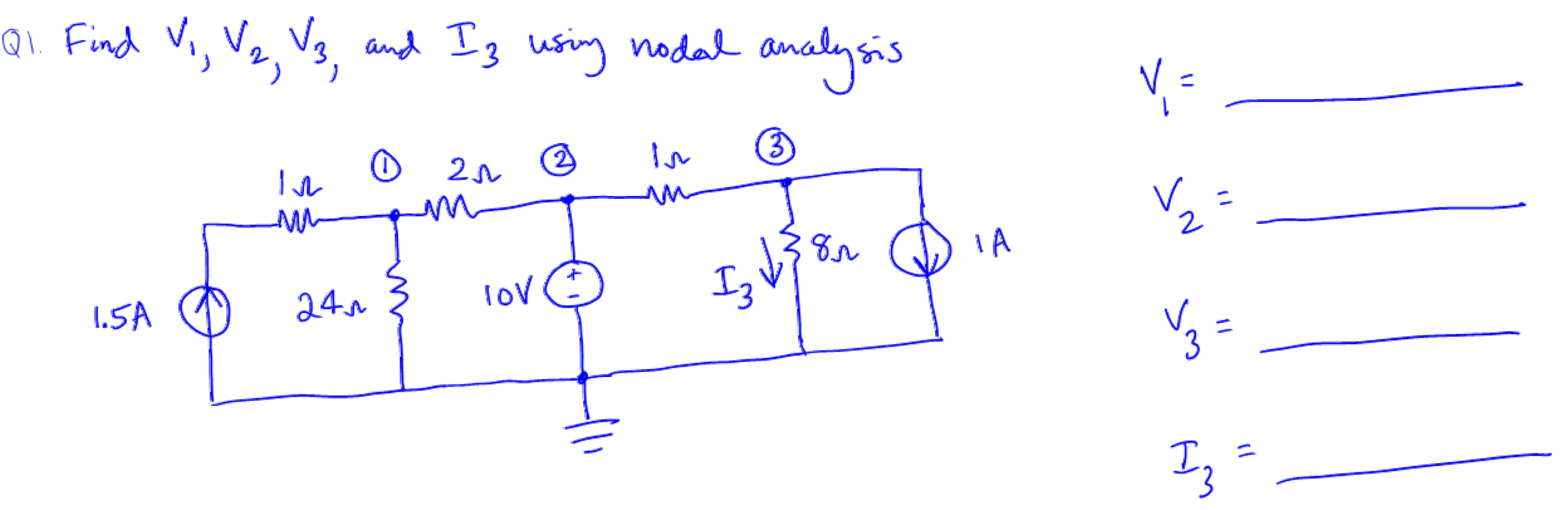 Solved Q1. Find V1,V2,V3, and I3 using nodal analysis | Chegg.com Solved Q1. Find V1,V2,V3, and I3 using nodal analysis | Chegg.com
