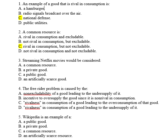 Solved 1. An example of a good that is rival in consumption | Chegg.com