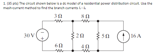 Solved 1. ( 35pts ) The circuit shown below is a dc model of | Chegg.com