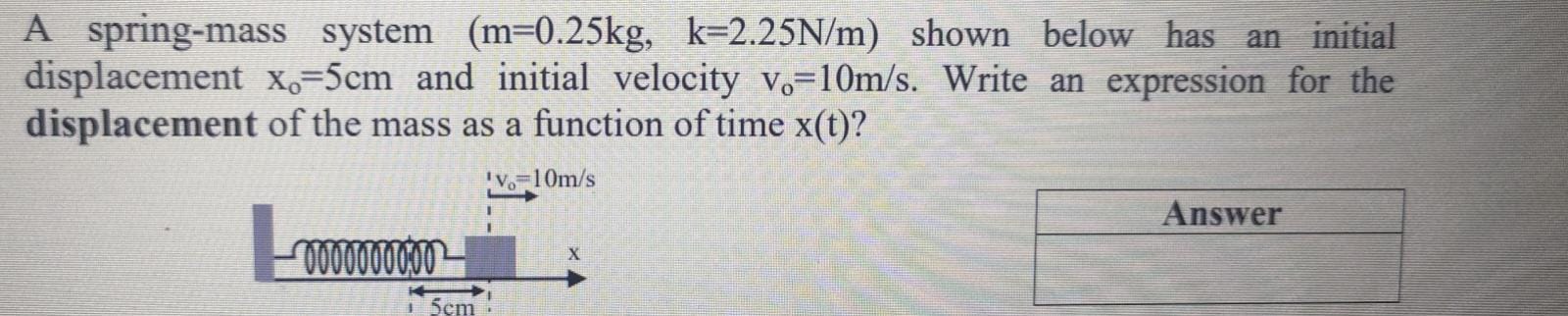 Solved A spring-mass system (m=0.25kg, k=2.25N/m) shown | Chegg.com