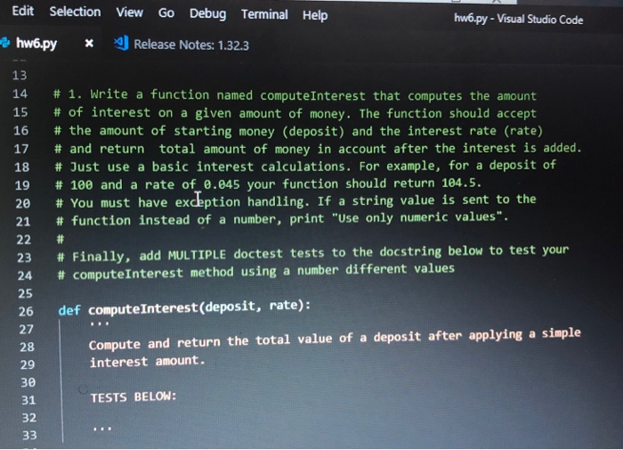 Solved Edit Selection View Go Debug Terminal Help hw6.py - | Chegg.com