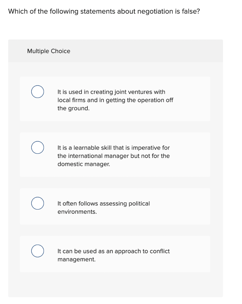 Solved Which of the following statements about negotiation | Chegg.com