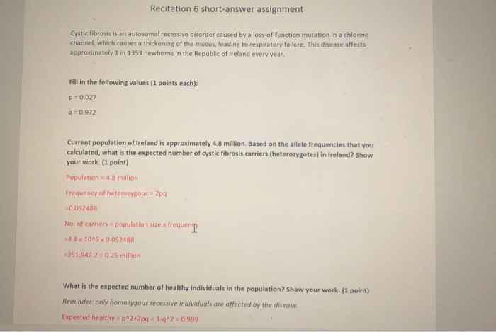 Solved Recitation 6 short-answer assignment Cystic fibrosis | Chegg.com