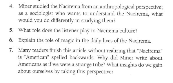 4. Miner studied the Nacirema from an anthropological | Chegg.com
