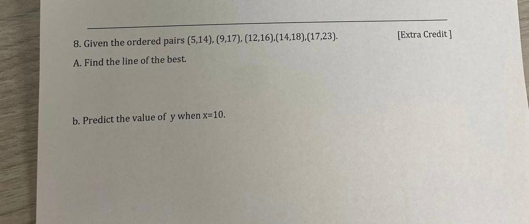Solved 8. Given the ordered pairs | Chegg.com