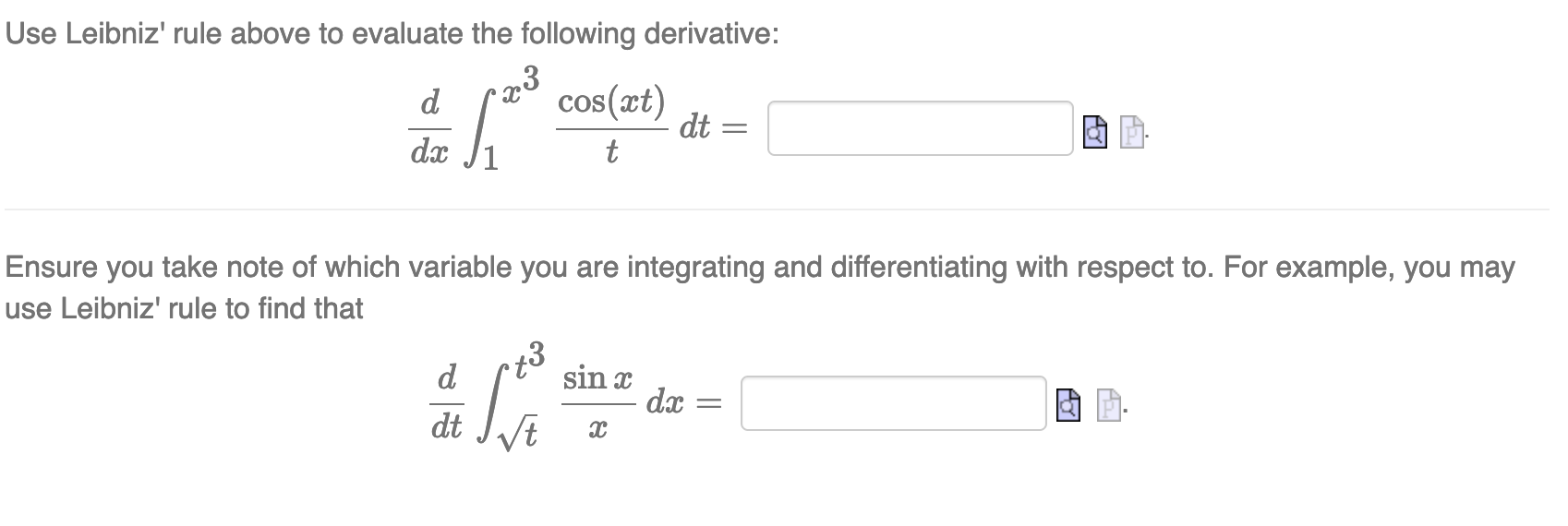 Solved Use Leibniz' rule above to evaluate the following | Chegg.com