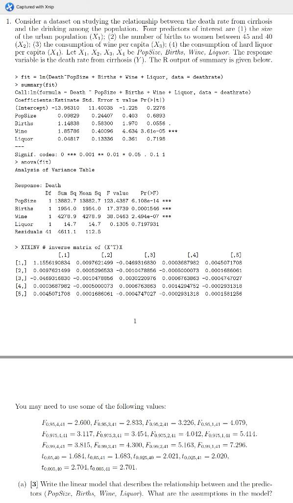 Solved Captured with Xnip 1. Consider a dataset on studying | Chegg.com