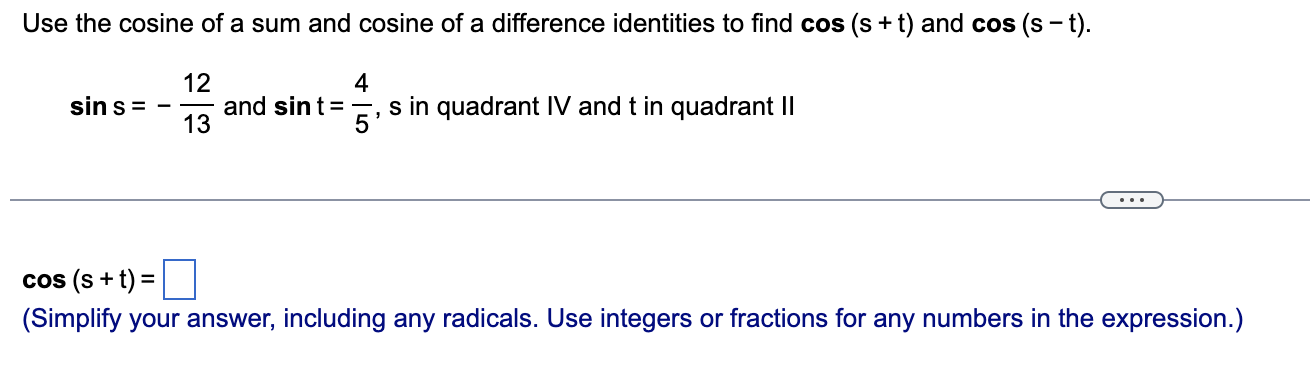 Solved Use the cosine of a sum and cosine of a difference | Chegg.com