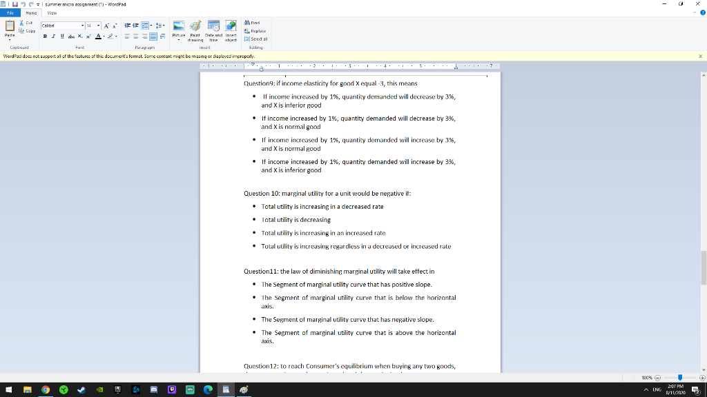 Solved X H = summer micro assignment (1) - WordPad Fic Home | Chegg.com