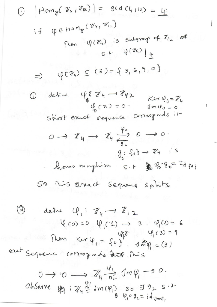 Solved I have found the short exact sequence corresponding | Chegg.com