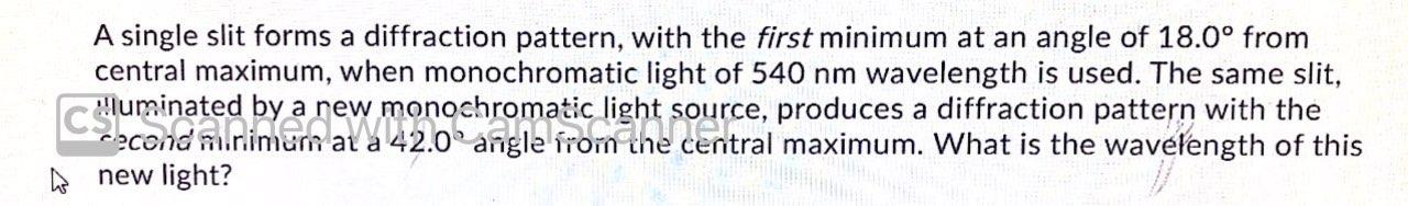 Solved A single slit forms a diffraction pattern, with the | Chegg.com