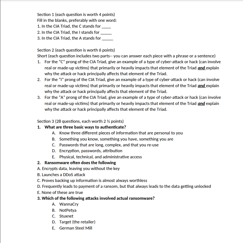 Solved Section 1 (each question is worth 4 points) Fill in | Chegg.com