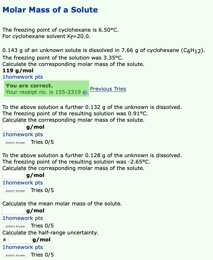 Solved Molar Mass of a Solute The freezing point of | Chegg.com