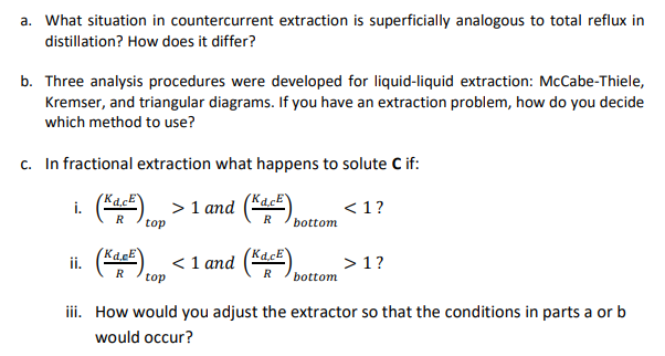 a. What situation in countercurrent extraction is | Chegg.com