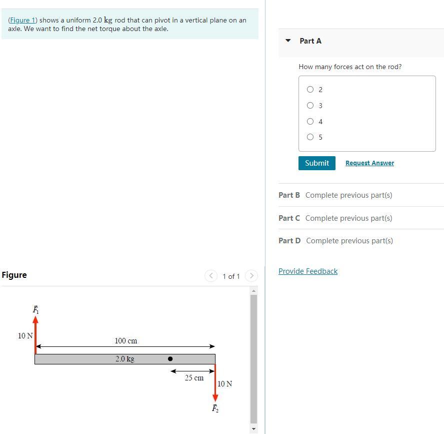 Solved (Figure 1) shows a uniform 2.0 kg rod that can pivot | Chegg.com