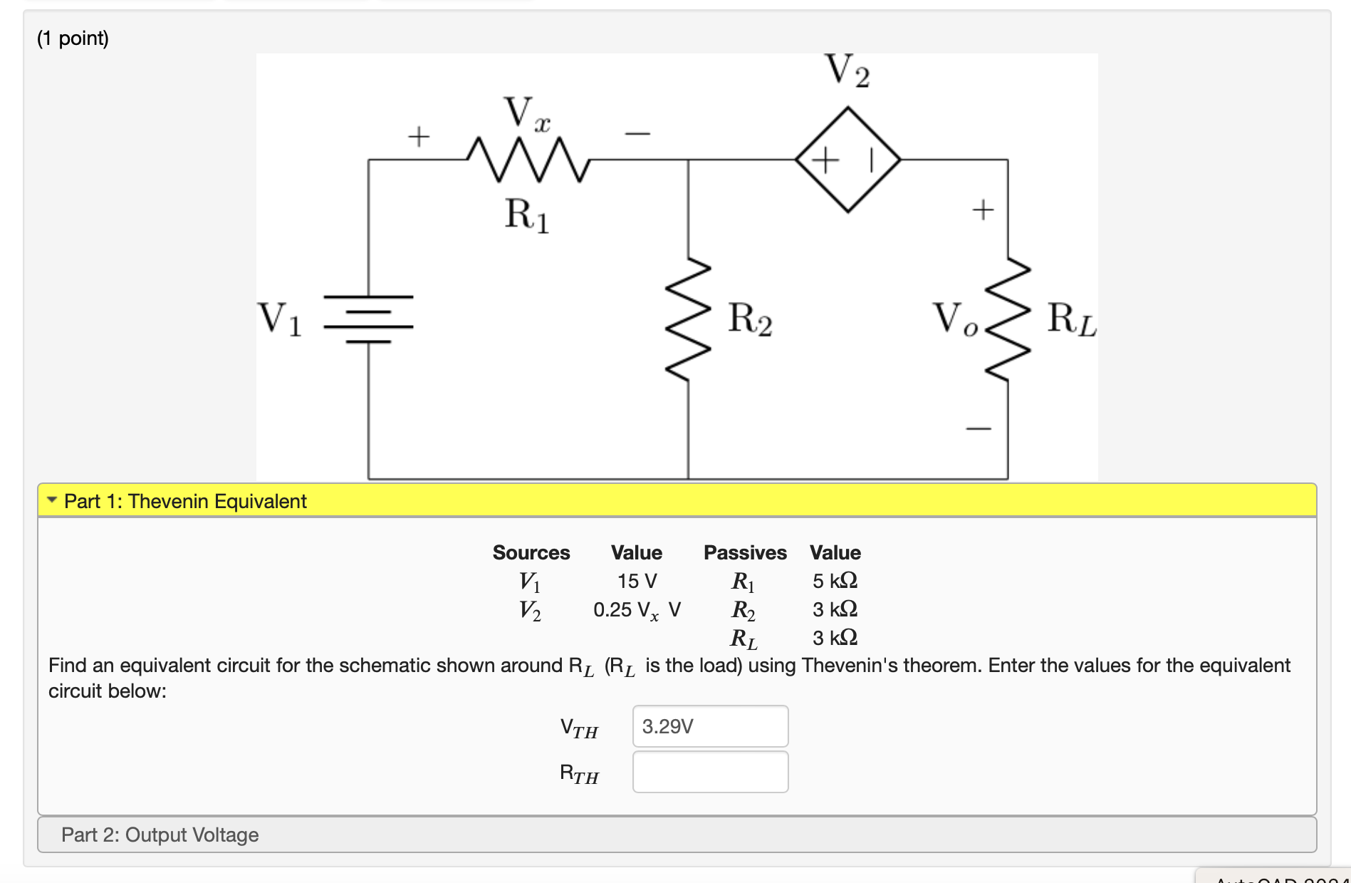 Solved Part 1: Thevenin Equivalent(1 point) Find an | Chegg.com