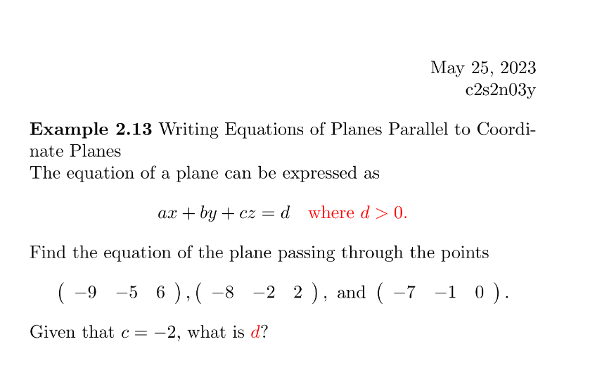 Solved Example 2.13 Writing Equations of Planes Parallel to | Chegg.com