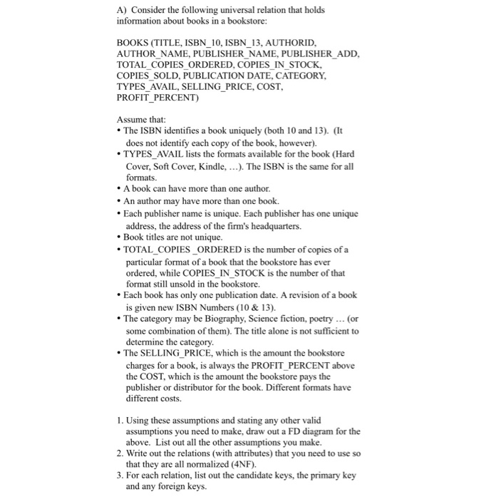 A) Consider the following universal relation that | Chegg.com