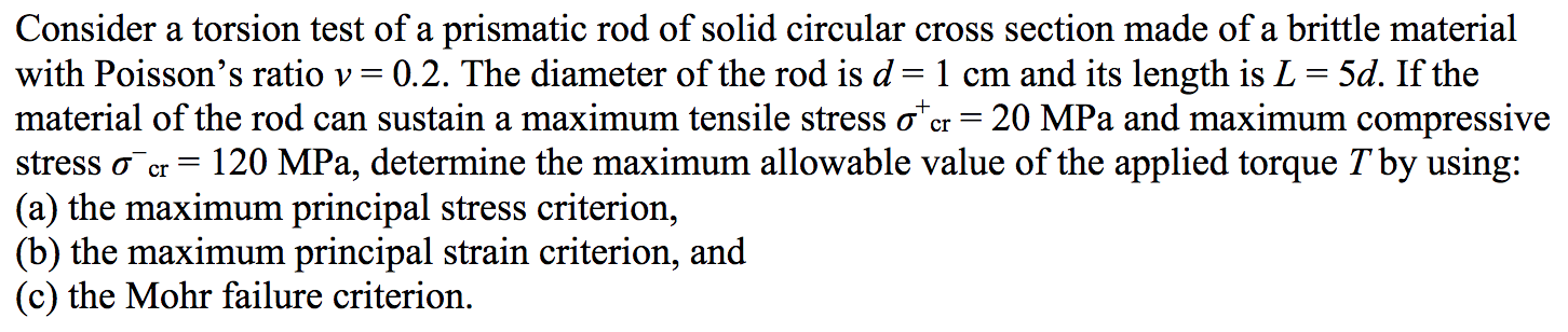 Solved Consider a torsion test of a prismatic rod of solid | Chegg.com