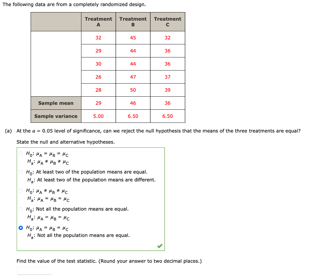 Solved The following data are from a completely randomized | Chegg.com