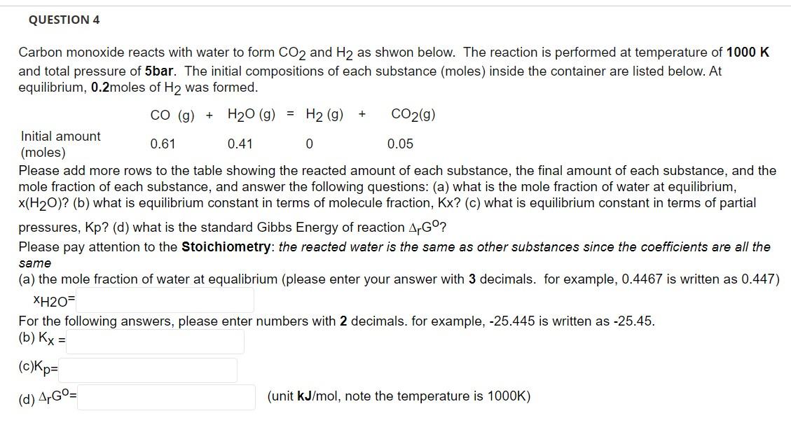 Solved Carbon monoxide reacts with water to form CO2 and H2 | Chegg.com