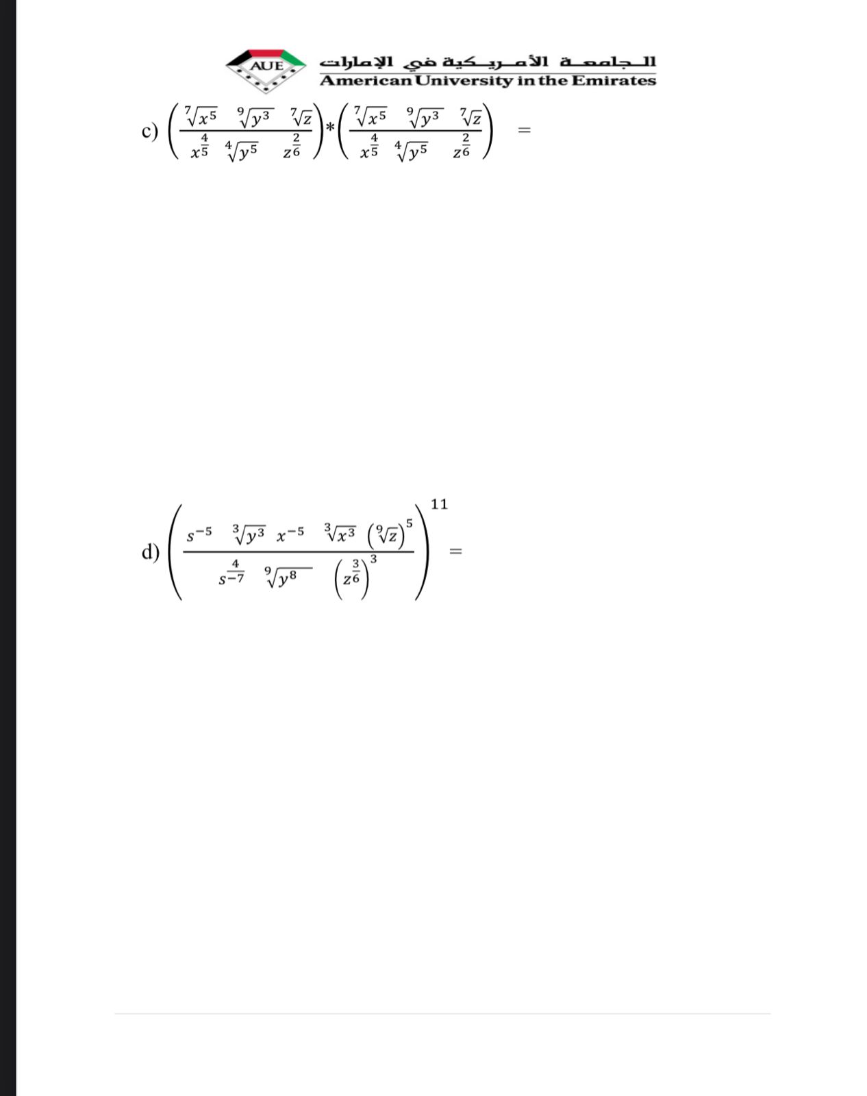 Solved American University in the | Chegg.com