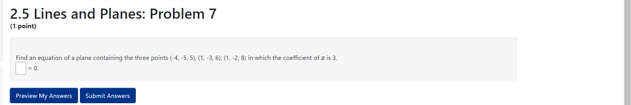 Solved 2.5 Lines and Planes: Problem 7 (1 point) Find an | Chegg.com