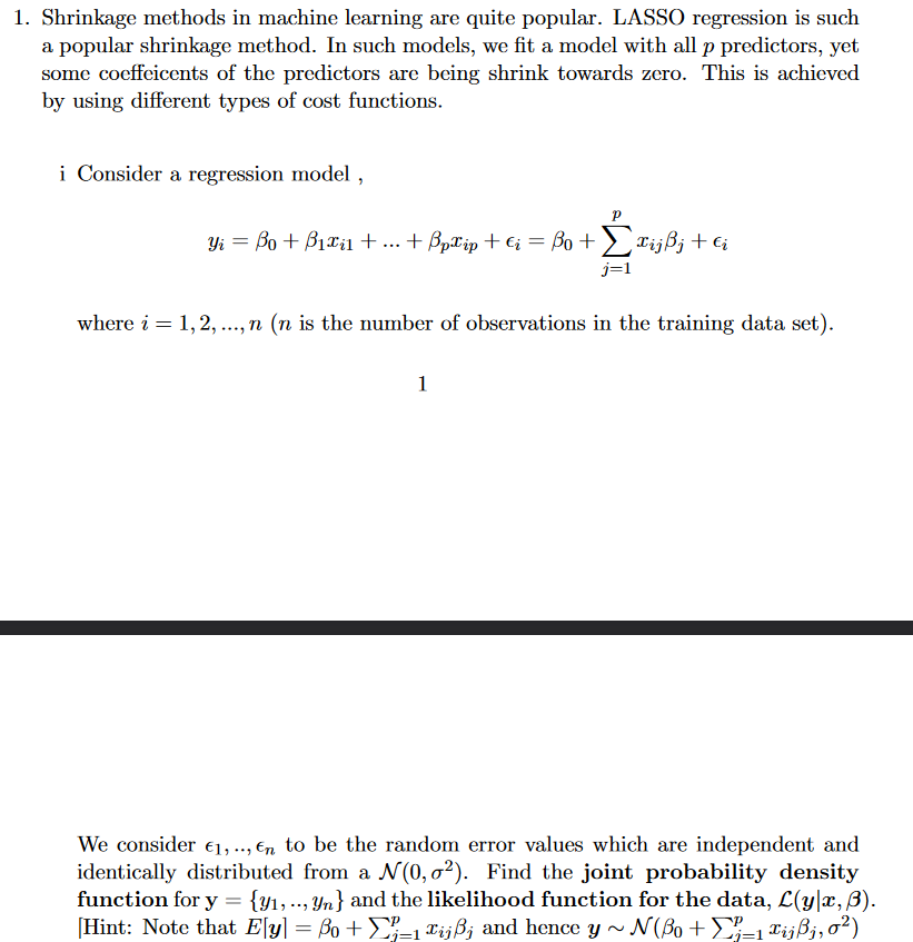 1. Shrinkage methods in machine learning are quite | Chegg.com