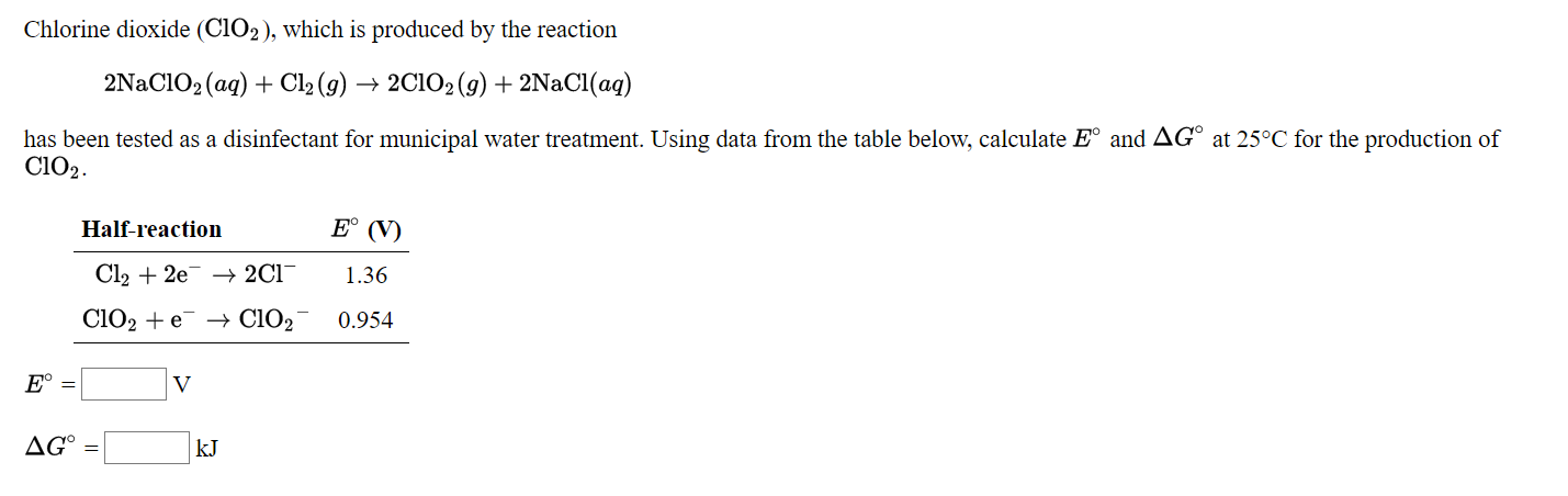 Solved Chlorine dioxide (C102), which is produced by the | Chegg.com