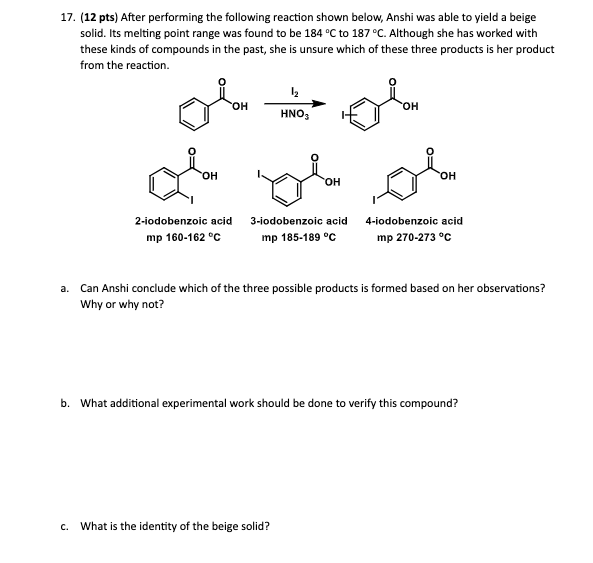 Solved (12 ﻿pts) ﻿After performing the following reaction | Chegg.com