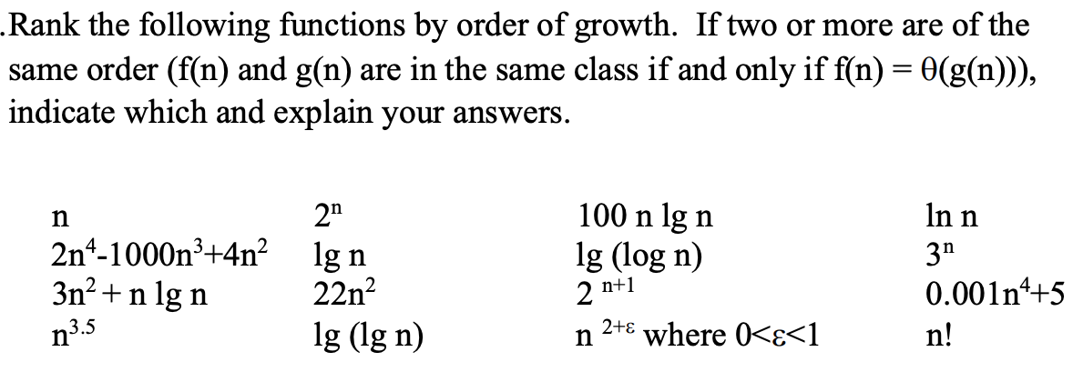 Solved Rank the following functions by order of growth. If | Chegg.com