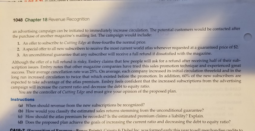 Solved CA18-6 (Recognition of Revenue from Subscriptions) | Chegg.com
