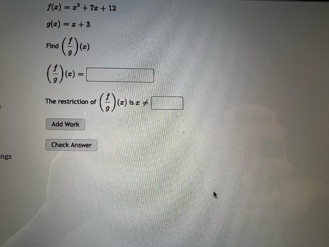 Solved f(3) = 2 + 7 + 12 g(a) = x + 3 Fina (1) (9) -- The | Chegg.com