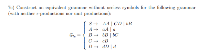 Solved 7c) Construct an equivalent grammar without useless | Chegg.com