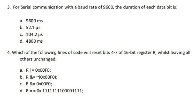 Solved 3. For Serial communication with a baud rate of 9600, | Chegg.com