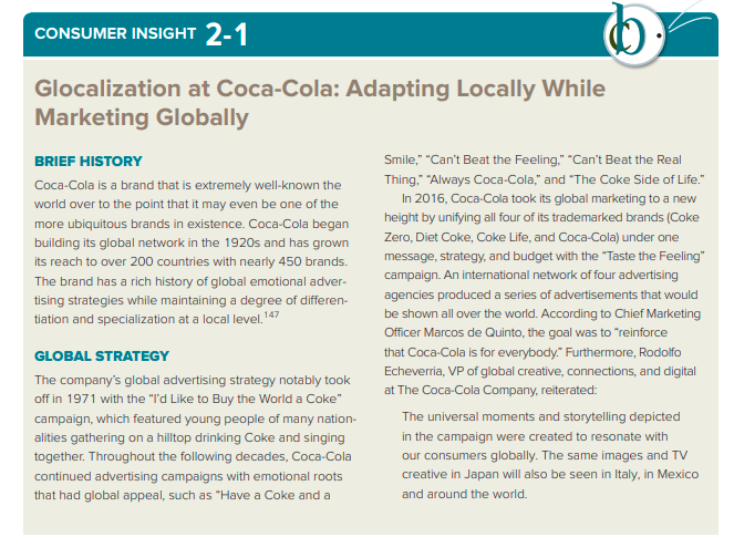 Solved CONSUMER INSIGHT 2-1 Glocalization at Coca-Cola: | Chegg.com
