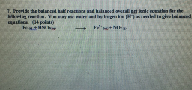 Solved 7. Provide the balanced half reactions and balanced | Chegg.com