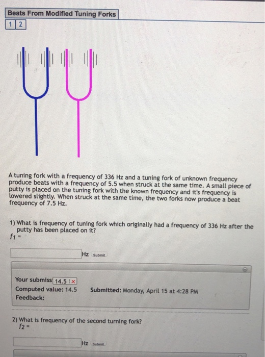 Solved Beats From Modified Tuning Forks 1 2 A tuning fork | Chegg.com