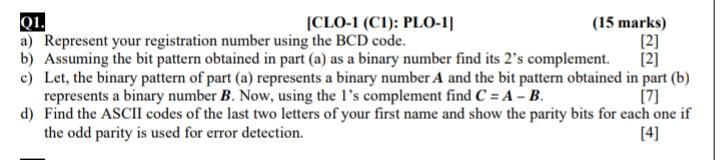 Solved [2] Q1. (CLO-1 (C1): PLO-11 (15 marks) a) Represent | Chegg.com