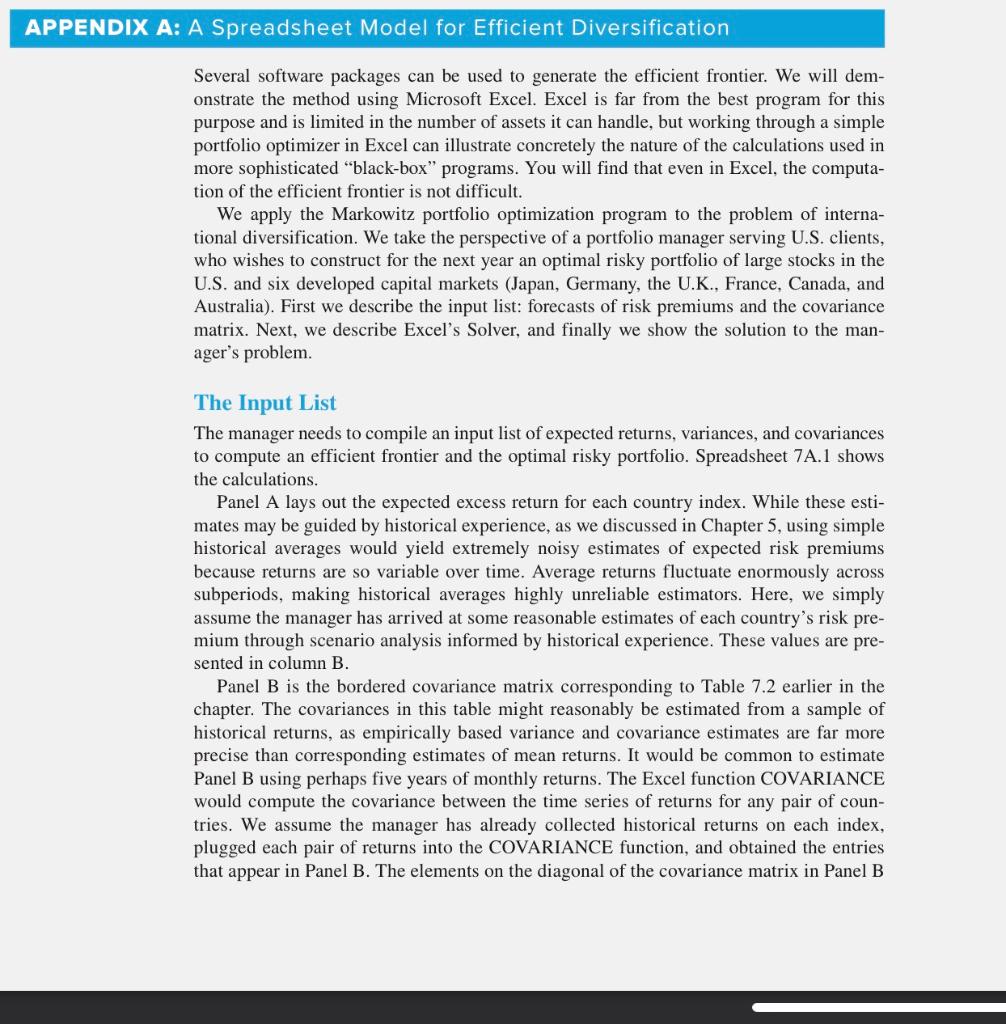 APPENDIX A: A Spreadsheet Model for Efficient | Chegg.com