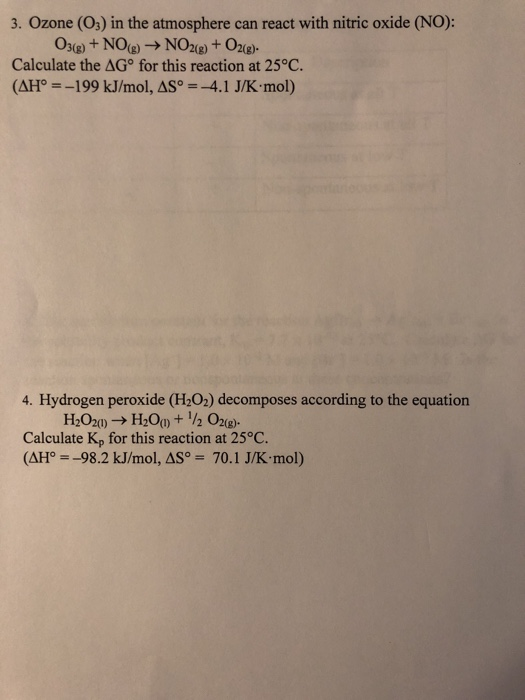 Solved 3. Ozone (03) in the atmosphere can react with nitric | Chegg.com