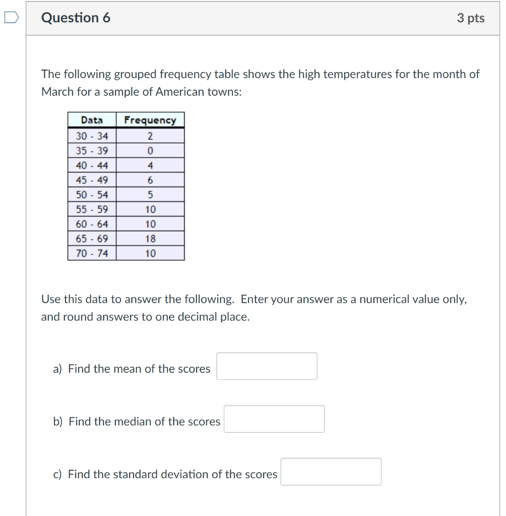 Solved D Question 6 3 pts The following grouped frequency | Chegg.com