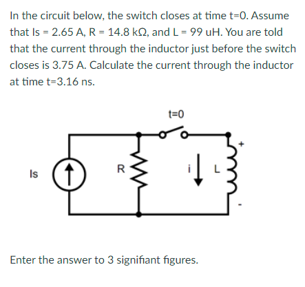 Solved In the circuit below, the switch closes at time t=0. | Chegg.com