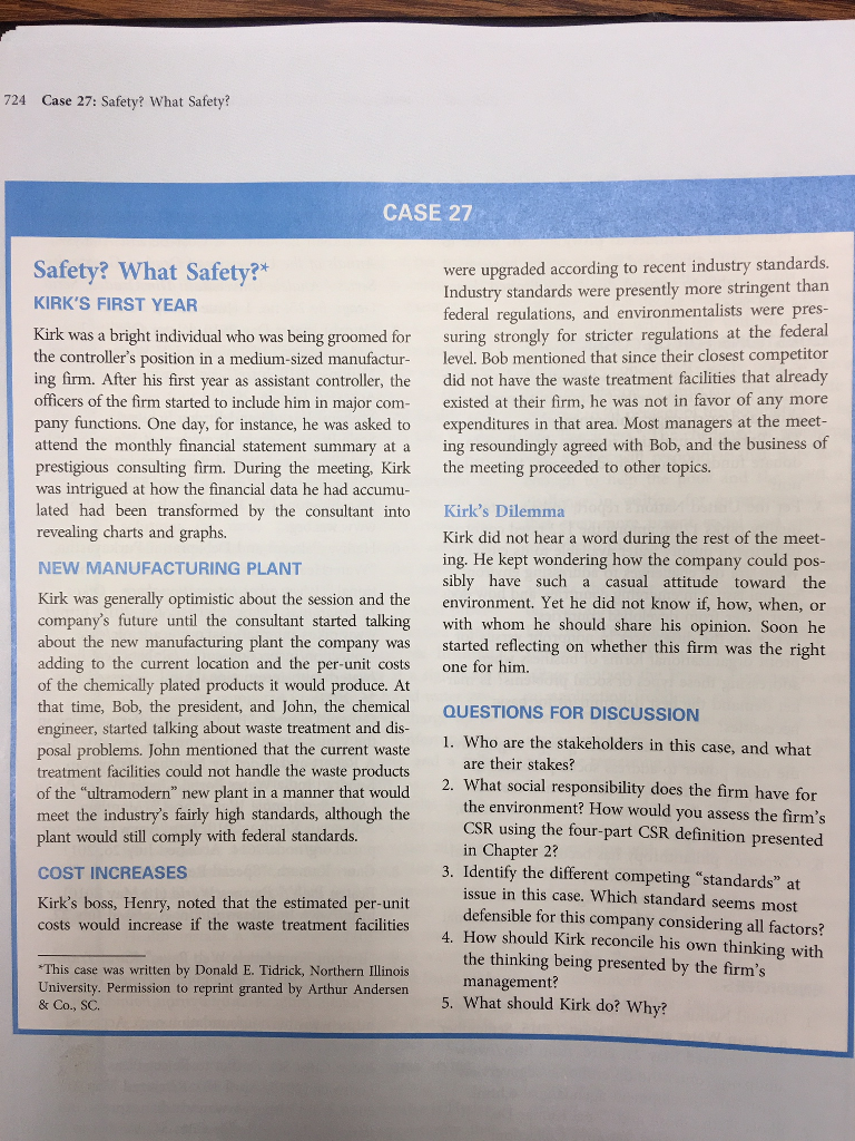 Solved 724 Case 27: Safety? What Safety? CASE 27 Safety? | Chegg.com
