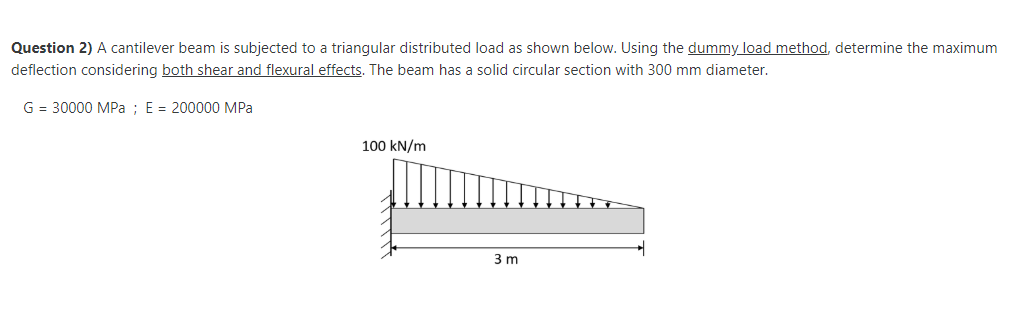 Solved Question 2) A cantilever beam is subjected to a | Chegg.com