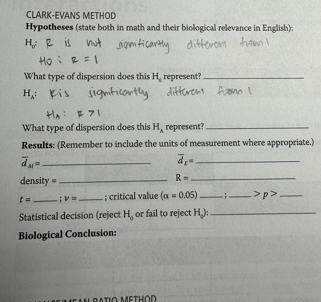 I. Clark-Evans Nearest Neighbor (p. 183 in lab | Chegg.com