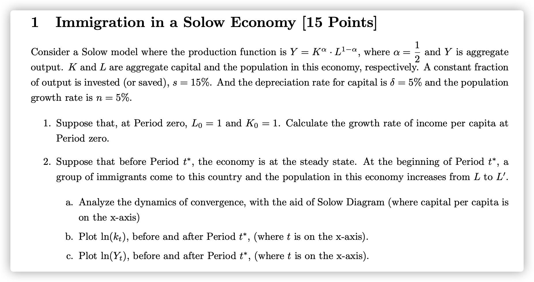 Solved 1 Immigration in a Solow Economy (15 Points] 1 | Chegg.com
