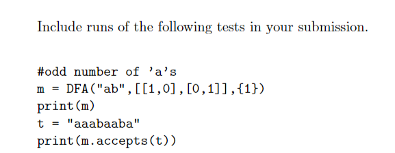 Write a class for DFA type objects. Must be done in | Chegg.com