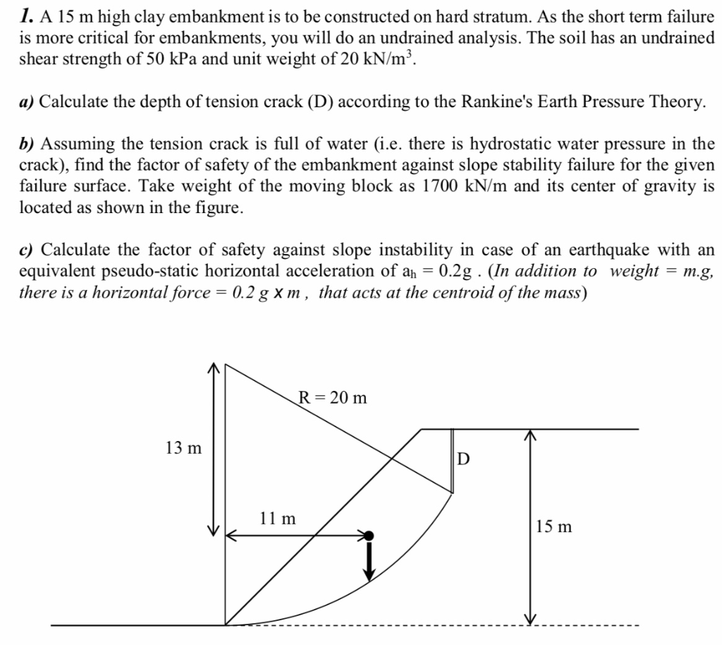 Solved 1. A 15 m high clay embankment is to be constructed | Chegg.com
