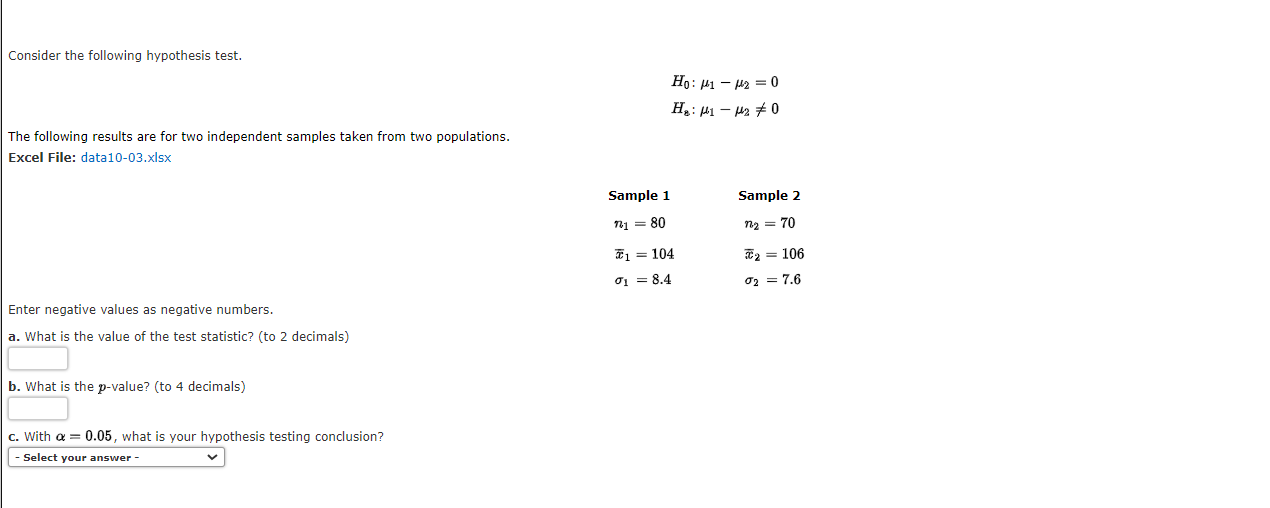 Consider the following hypothesis test. | Chegg.com